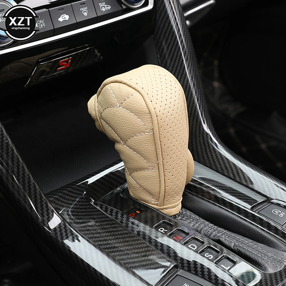 Universal-PU-Leather-Anti-slip-Car-Gear-Shift-Knob-Cover-Black-Auto ...