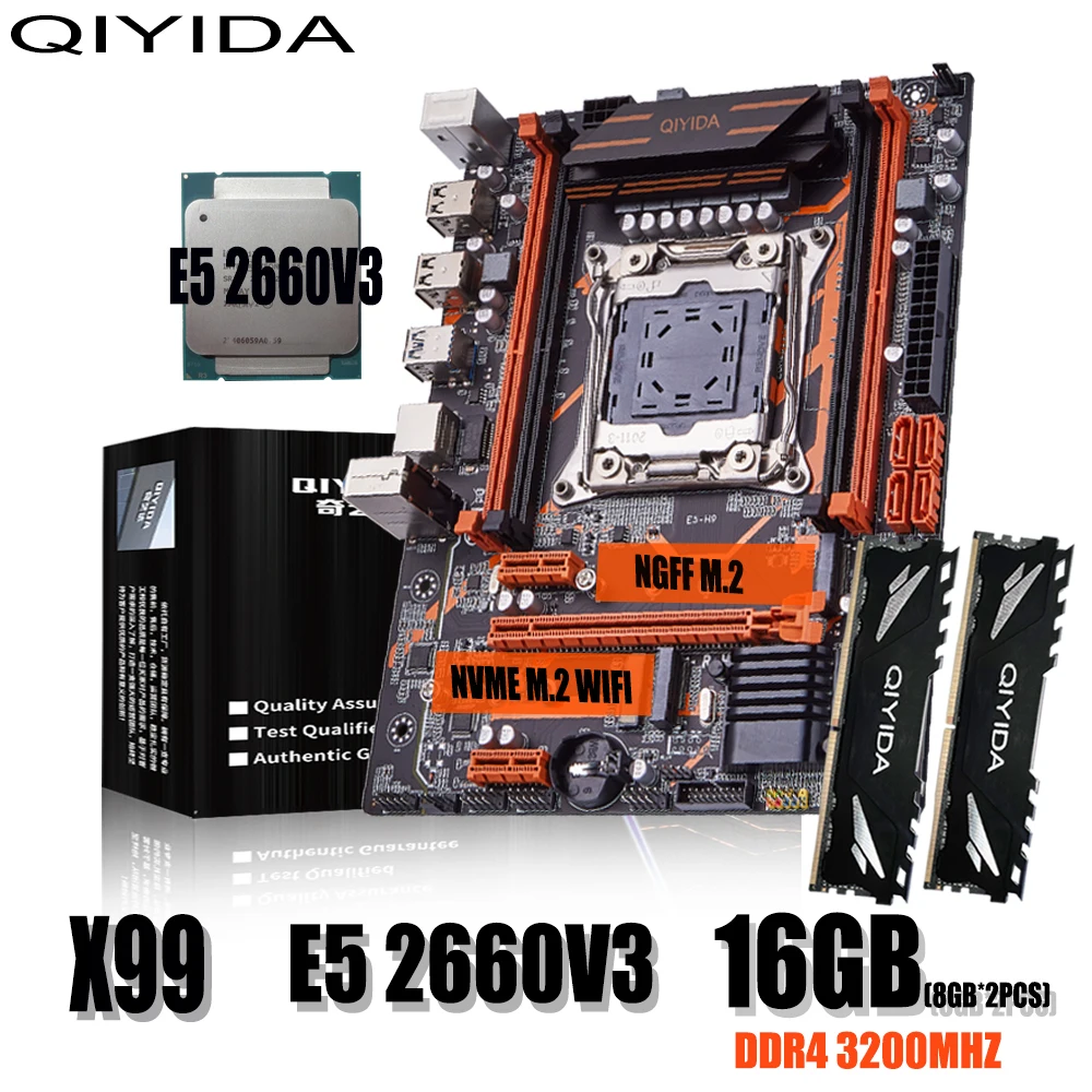 Conjunto Motherboard Lga2011 3 X99 Qiyida E5 2660v3 2pcs 8gb 16gb