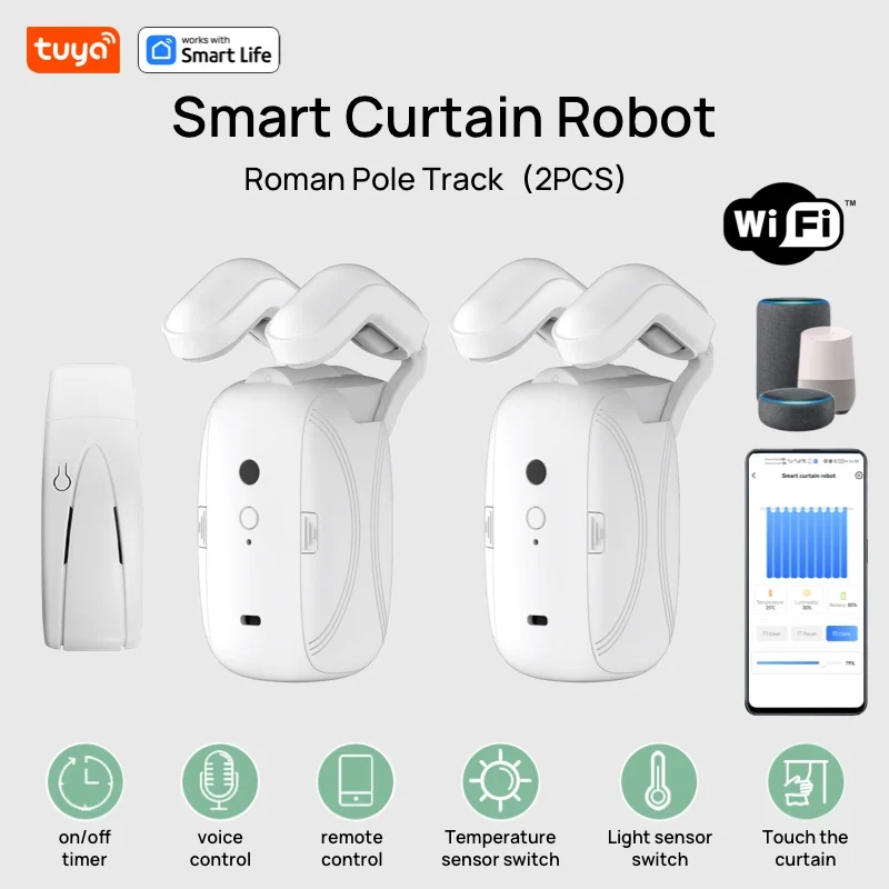 1-2PCS-Tuya-Smart-Wifi-Curtain-Robot-with-gateway-Roman-Rod-Track-APP ...