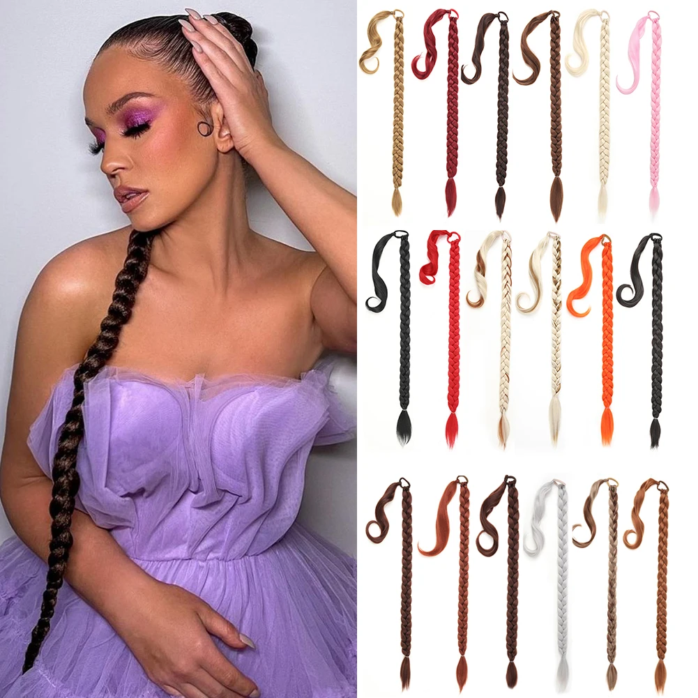 Long-Braided-Ponytail-Extension-With-Hair-Tie-Straight-Wrap-Around-Hair ...