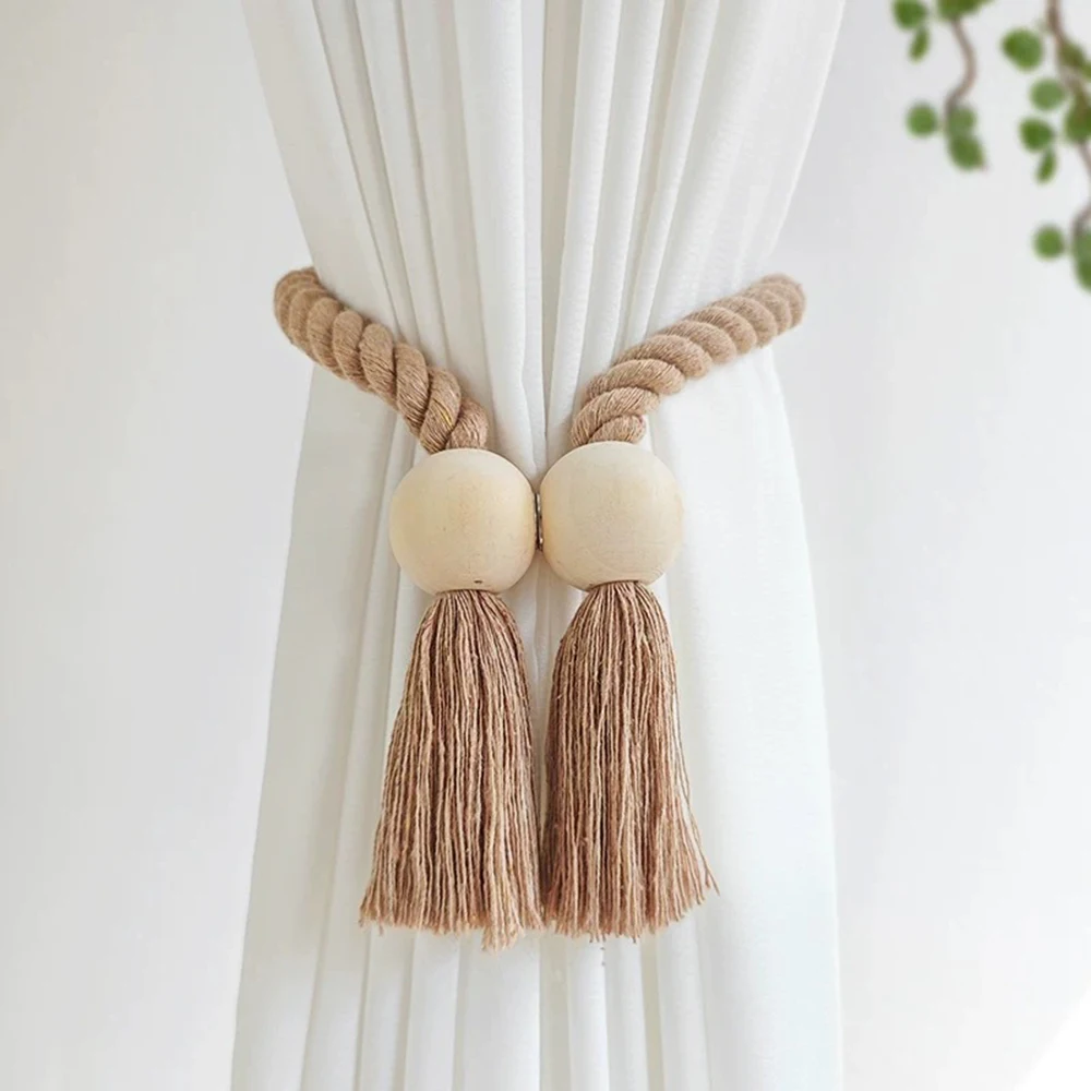 1PC Simple Fringe Beaded Curtain Strap No Punch Magnetic Adjustable ...