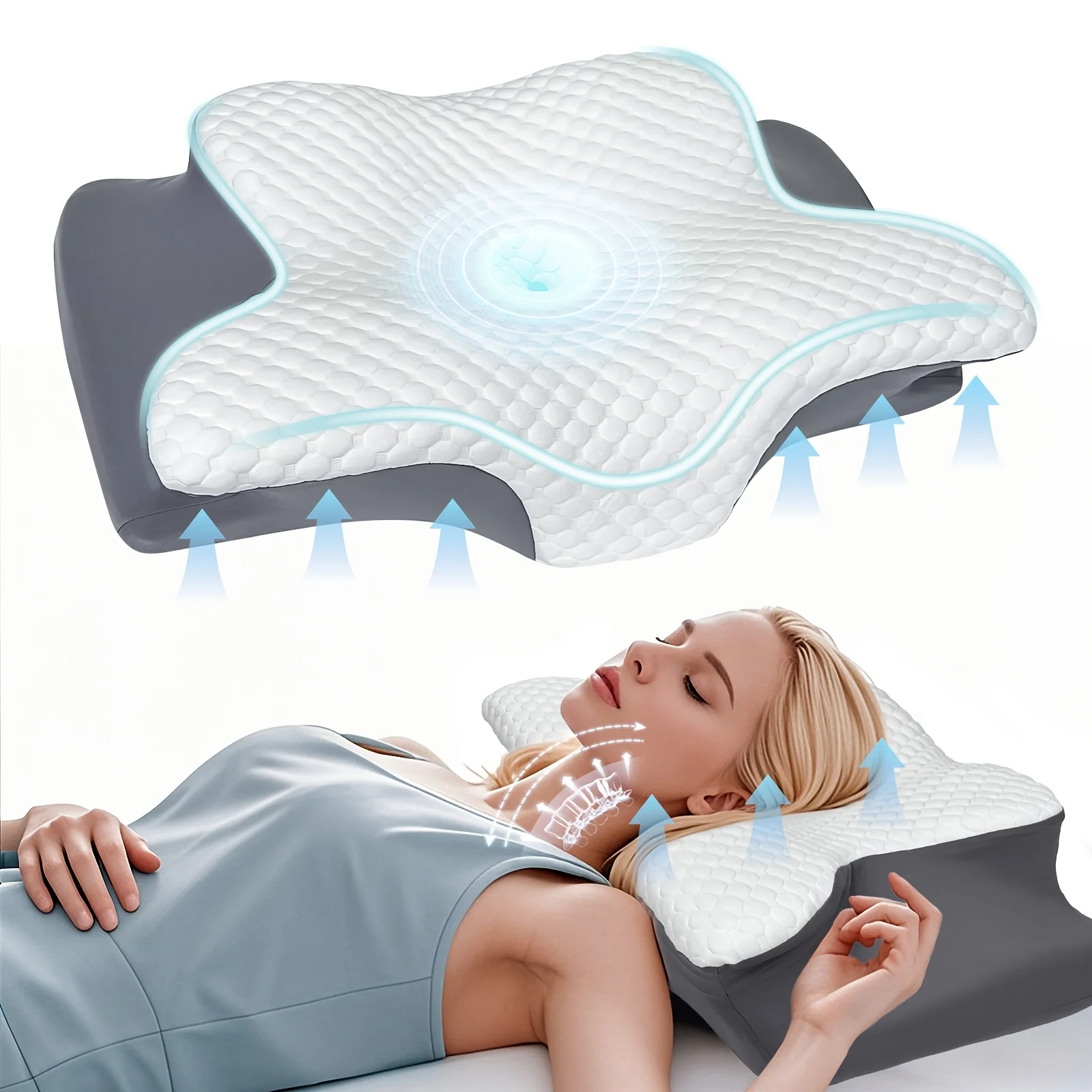 1pc Cervical Pillow Ergonomic Memory Foam Neck Pillow Neck Pain Relief ...