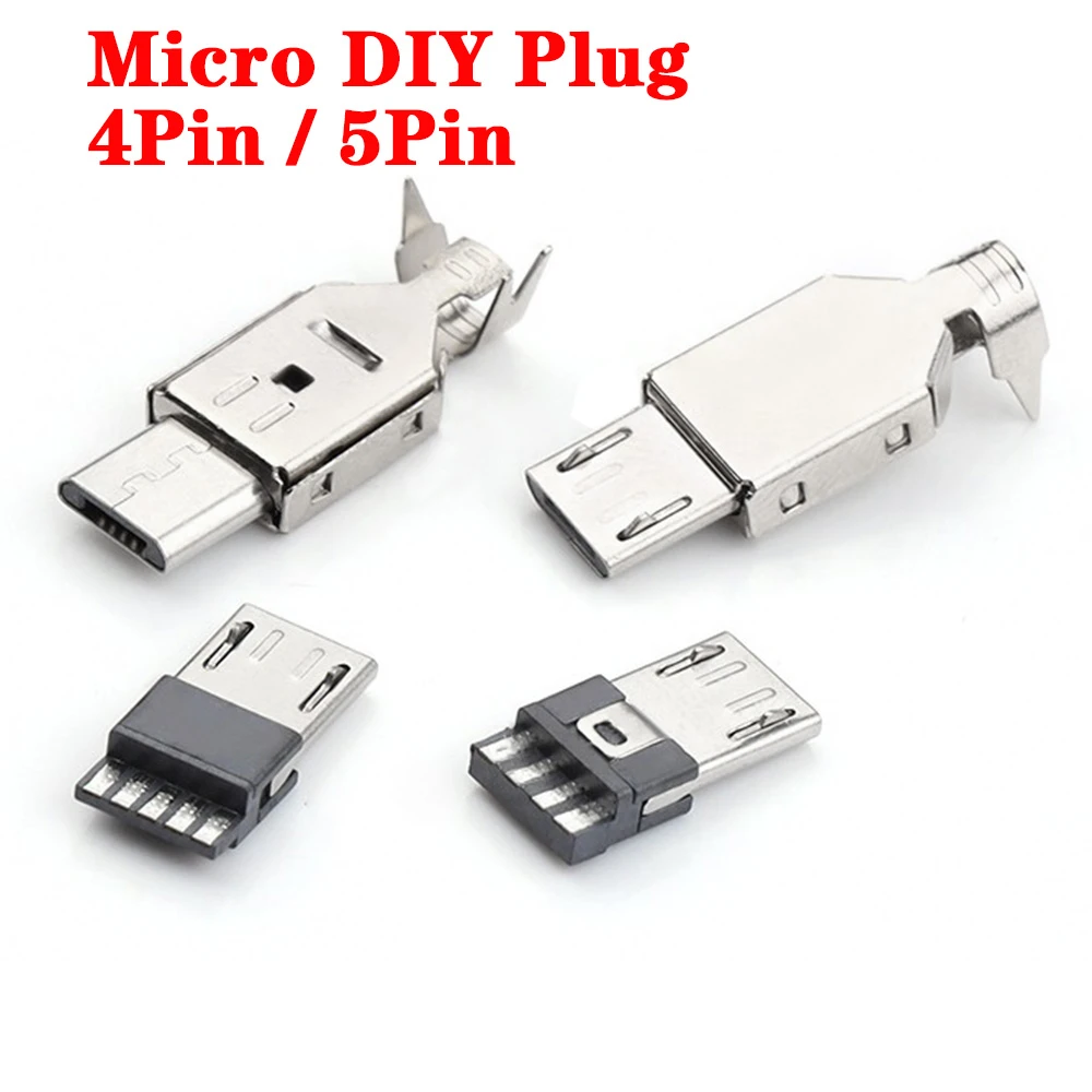 5pcs/lot Micro USB 4pin 5PIN Male Connector Plug Metal Shell Welding ...