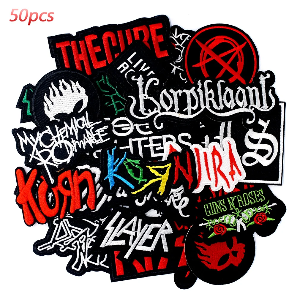 50Pcs-Lot-Rock-PUNK-Patches-Ebroidered-Applique-Fabric-Garment-Apparel ...