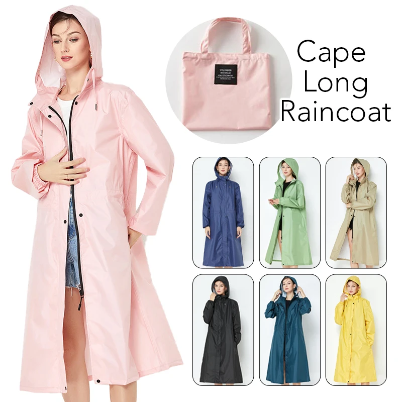 Women Waterproof Long Raincoat Lady Rain Coat Hooded Trench Jacket ...