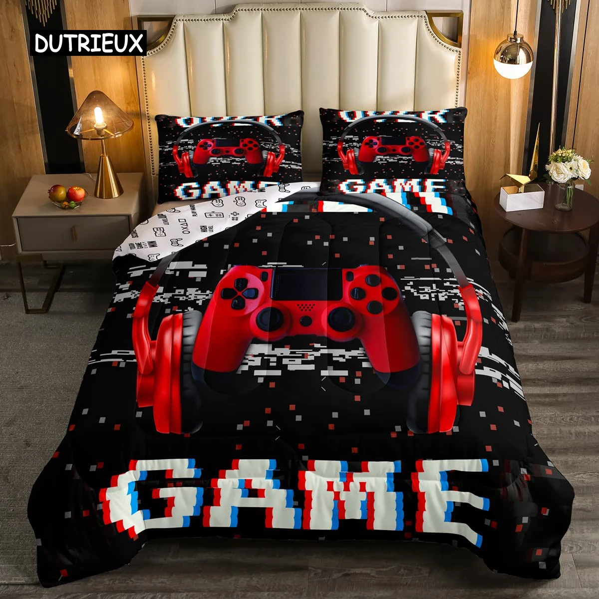 Gaming-Bedding-Set-Game-Bed-Cover-135-for-Adults-Kids-Soft-Microfiber ...