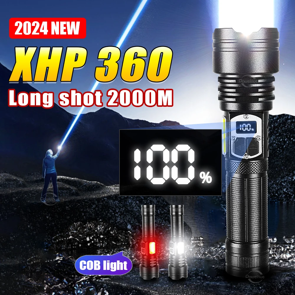 2024-New-XHP360-COB-Rechargeable-LED-Flashlight-2000-Meters-Super ...