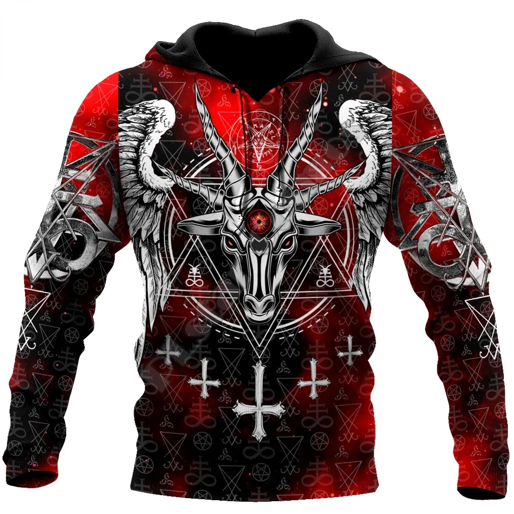 Men-s-Hooded-Sweater-Red-Devil-Satan-Tattoo-Oversized-Explosive-3D ...