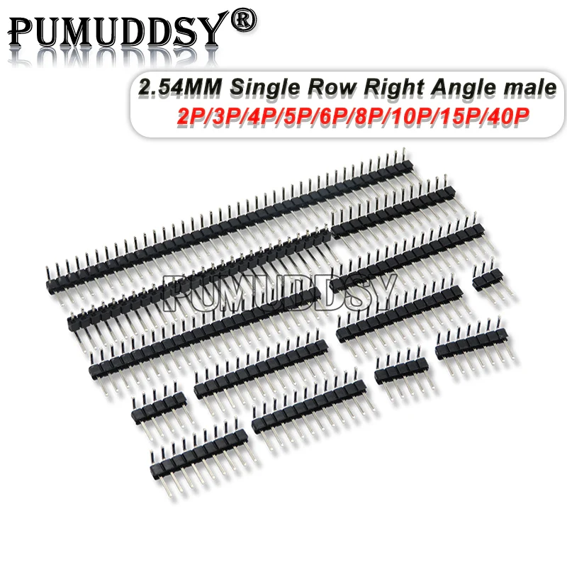 1X/2/3/4/5/6/8/10/40 Pin Single Row Right Angle Male Pin Header 2.54mm ...