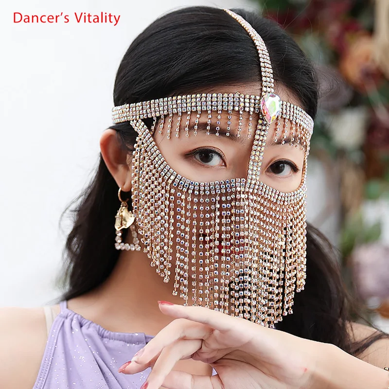 Belly Dance Face Mask Metal Diamond Chain Veil Indian Dancing Female ...