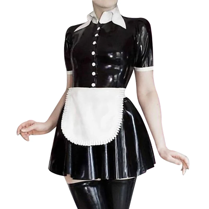 Black-And-White-Sexy-French-Maid-Latex-Dresses-With-Apron-Frills ...