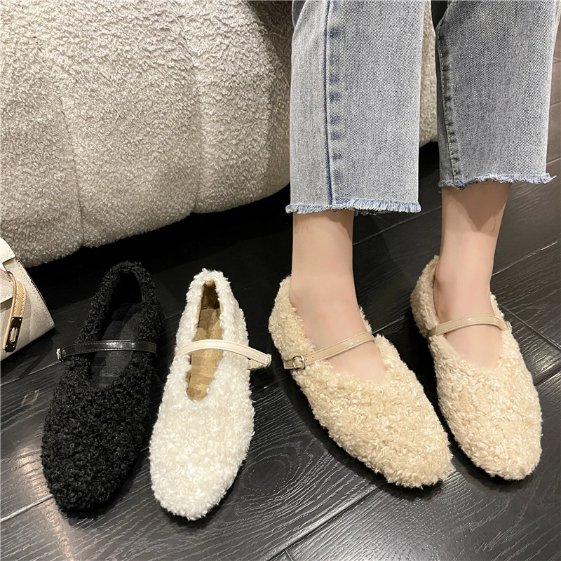 Women Shoes Autumn Loafers Fur Modis Round Toe Female Footwear Soft ...