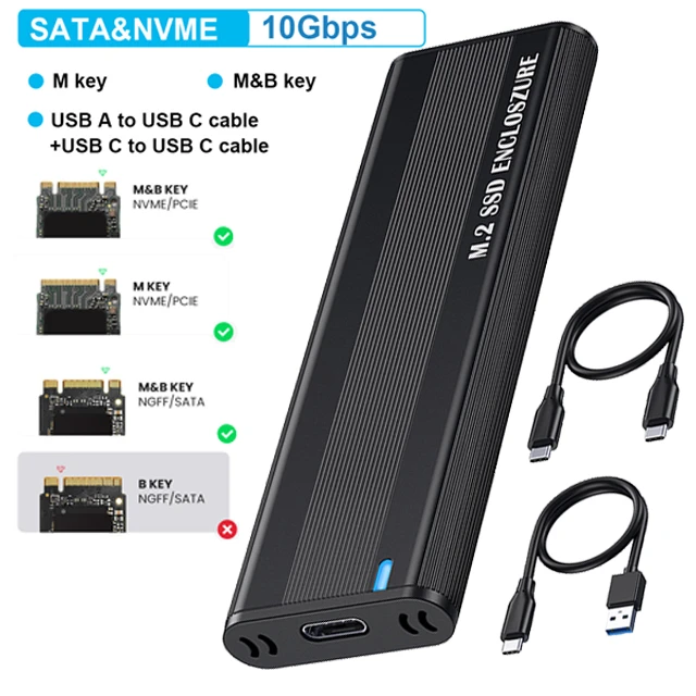 Dual Protocol M.2 NVMe SSD Enclosure 10Gbps USB 3.1 Aluminum External ...