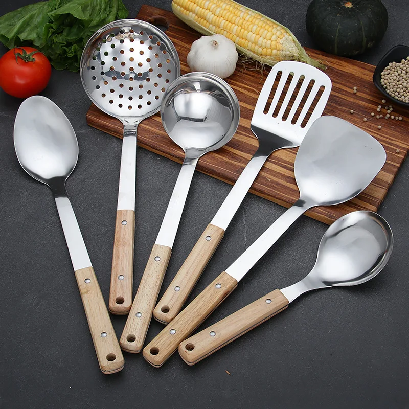 Stainless Steel Kitchenware Set Solid Wood Handle Spatula - AliExpress