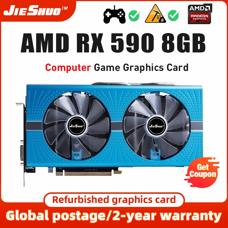 JIESHUO-AMD-RX-590-8GB-GME-Video-Graphics-Card-GDDR5-GPU-256-Bit-2304SP ...