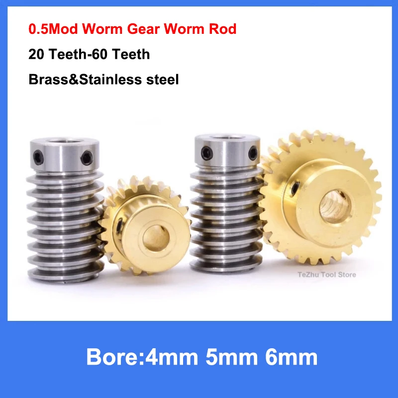 1Pcs-0-5M-20T-60T-Brass-Worm-Gear-Wheel-Stainless-Steel-Worm-Rod-0-5 ...