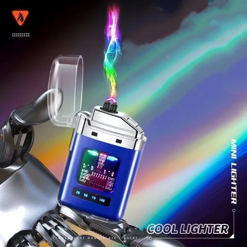 Double-Arc-Type-C-Rechargeable-Lighter-Transparent-Shell-LED-Battery ...