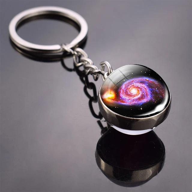 Galaxy Planet Keychain Trendy Solar System Art Picture Glass Ball Key ...