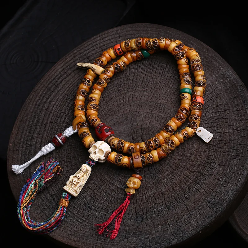Tibetan Bone Large Intestine Beads Carved 108 Pieces Genfu Zhi Dalin ...
