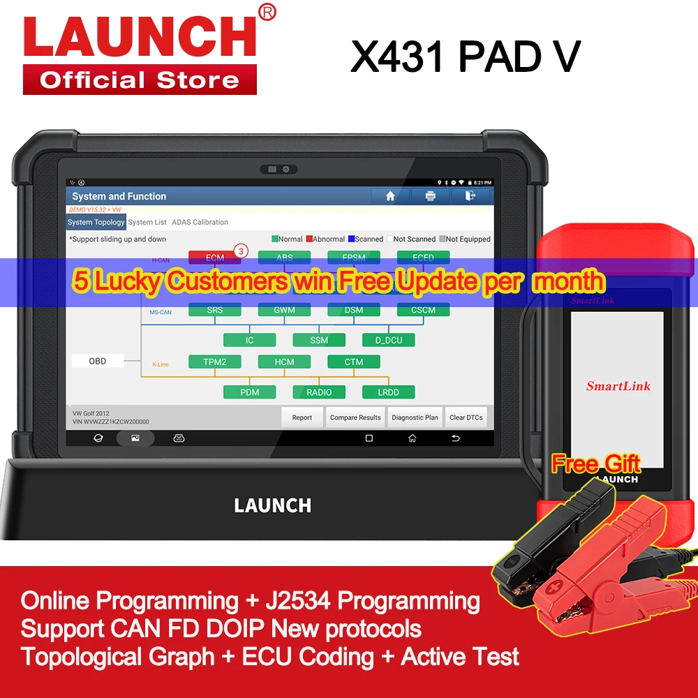 2023 New - LAUNCH X431 PAD V Car Diagnostic Tools J2534 CAN FD Online ...