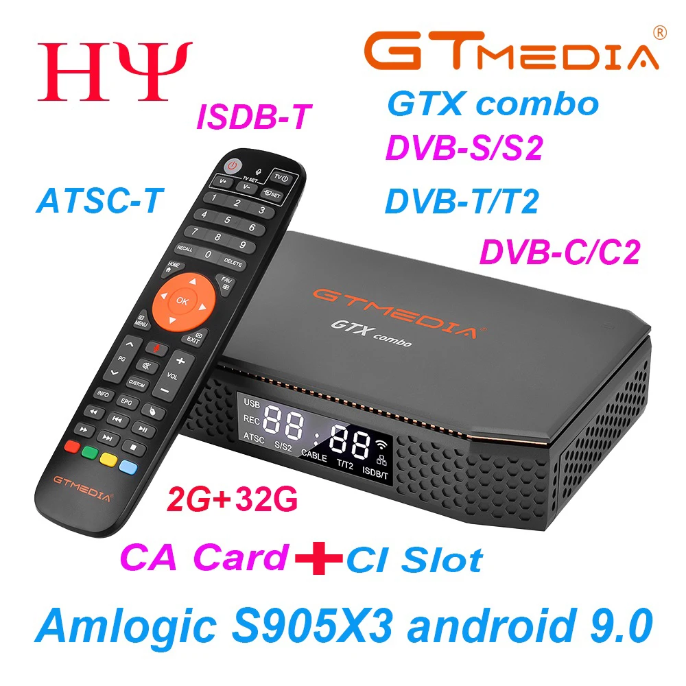 GTMEDIA GTX Combo 8K S905X3 Android 9.0 + DVB S2X/T/T2/C/C2 ATSC T ISDB T CA CI Smart TV BOX ...