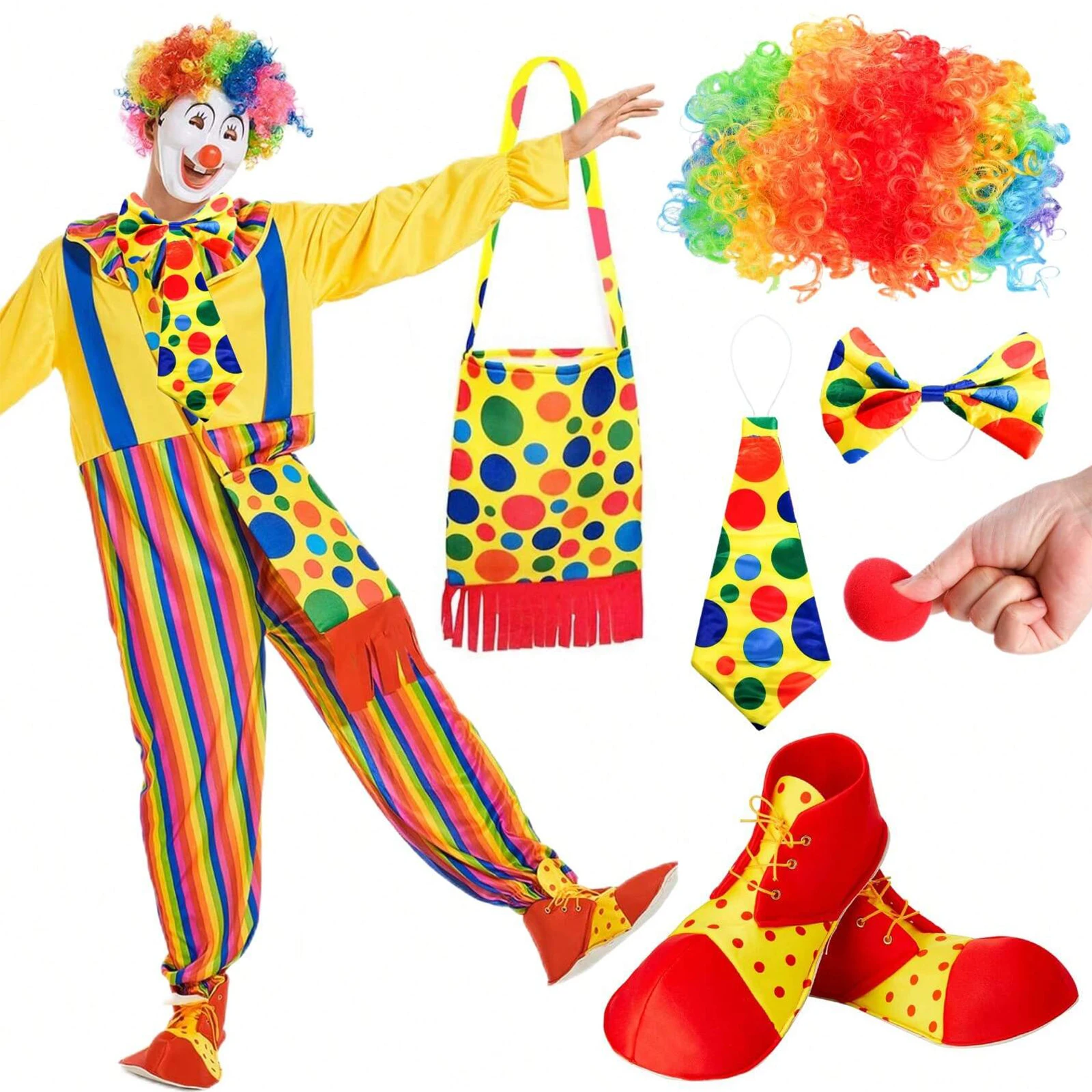 6pcs-Clown-Costume-Set-Including-Rainbow-Wig-Nose-Bow-Tie-Shoes-Kit-for ...