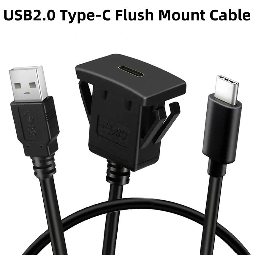1M Square Type C Panel Cable USB 2.0 Type-C Male to C Female Flush ...