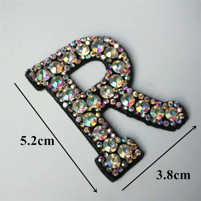 26 Letters Rhinestones Alphabet ABC Sew Iron On Patches Rainbow Shining ...