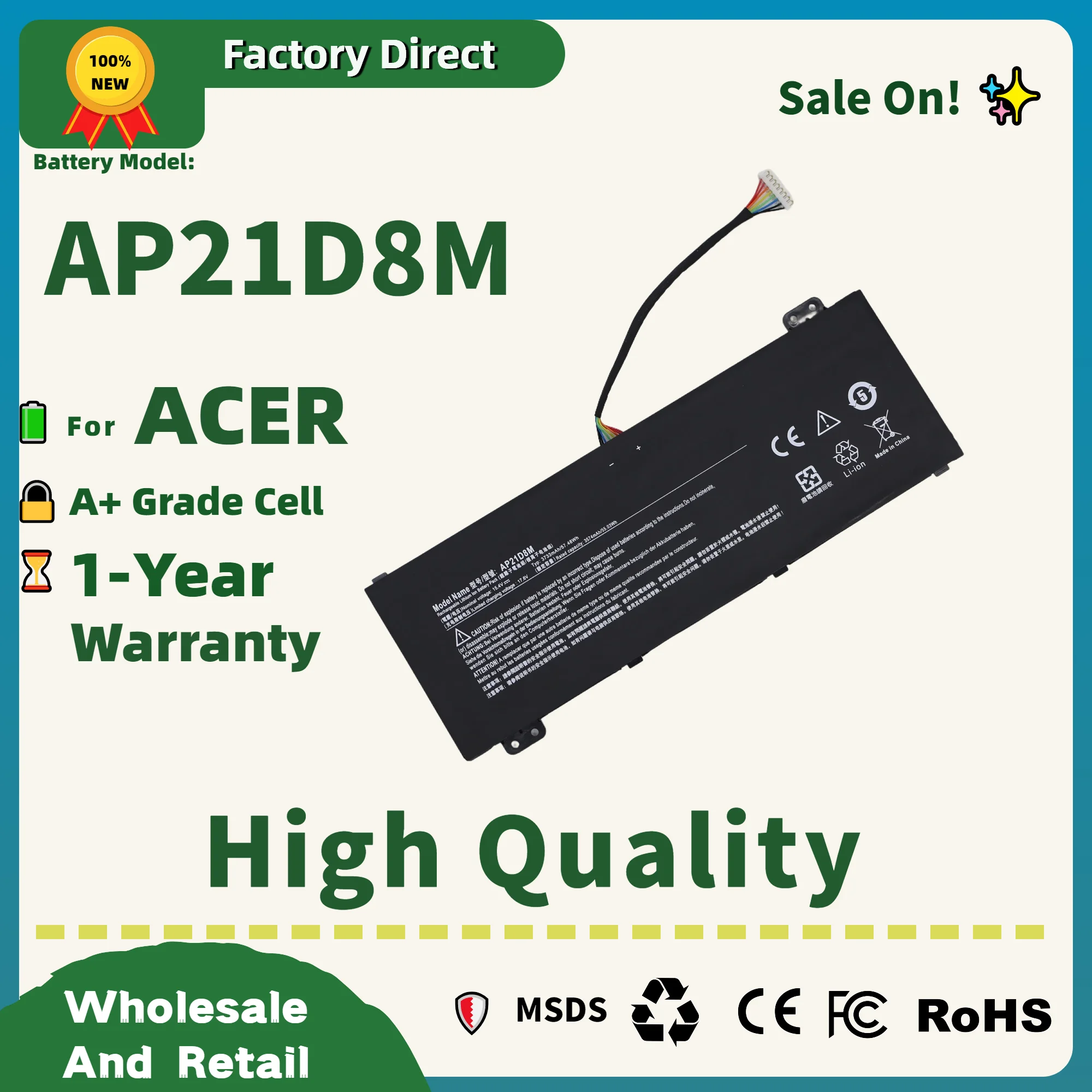 ¡Directo de fábrica! AP21D8M batería del ordenador portátil para Acer ...