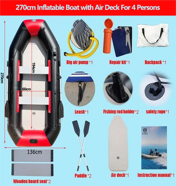 New 0.7mm Thicken PVC Fishing Boat with Air Deck Bottom for 1-6 Persons ...