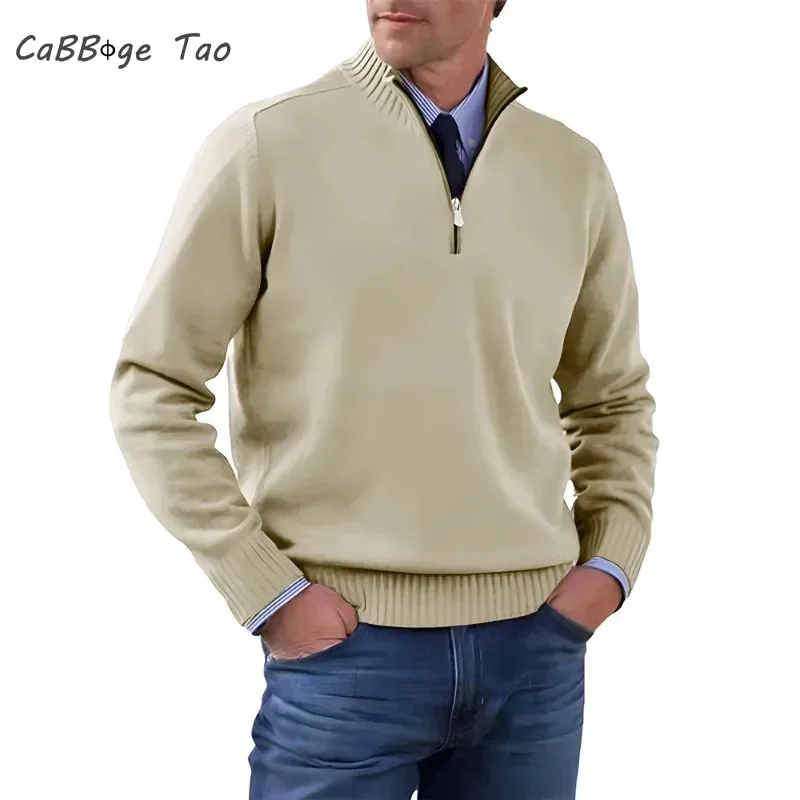 Autumn-Men-s-Half-Zipper-Pullover-Long-Sleeve-Turtleneck-Jackets-Solid ...