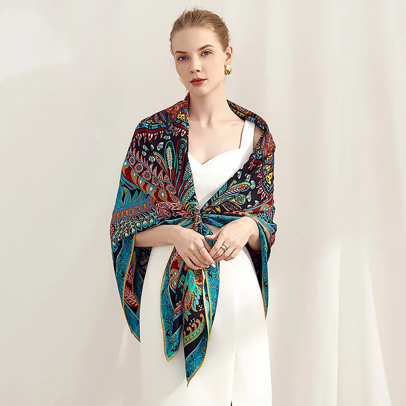 16 momme 100% Heavy Silk Scarf for Women 140cm Big Square Scarves Twill ...