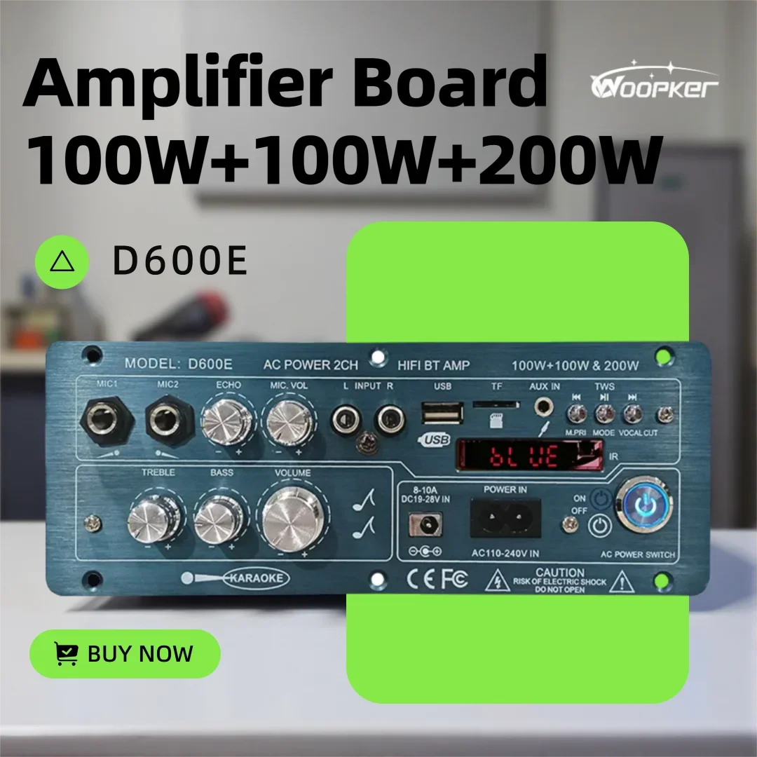 Woopker 100W+100W+200W D600E 블루투스 5.0 앰프 보드 서브우퍼 TWS 기능 포함 좌우 채널 스테레오 ...
