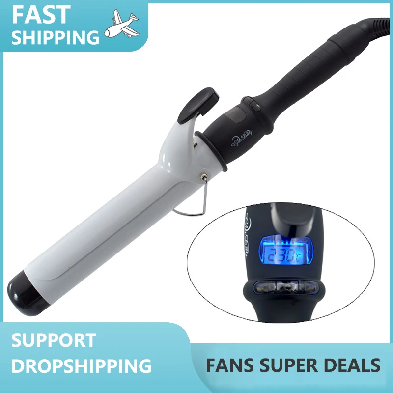 Lcd Curling Iron 360 Degree Rotating Wire Rotation Hair Curler Ceramic ...