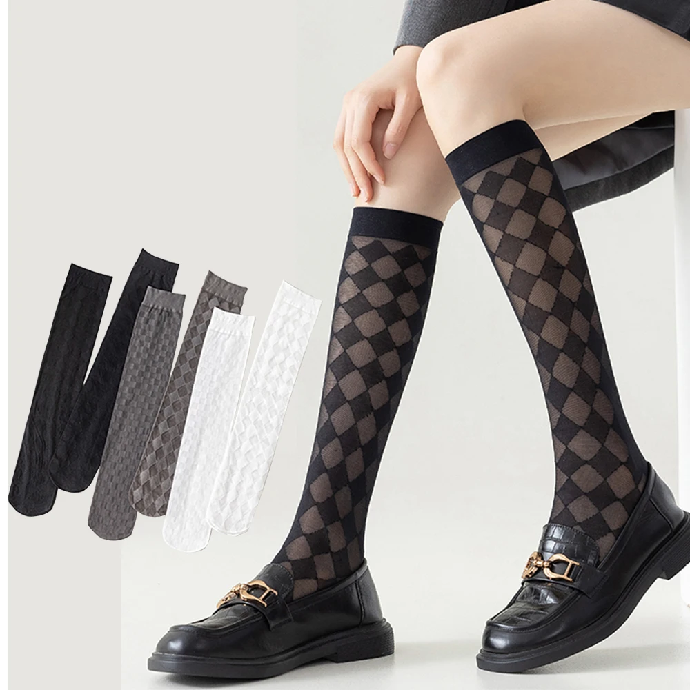 Calf-Socks-Women-s-Summer-Thin-Black-Stockings-JK-Socks-Long-Tube ...