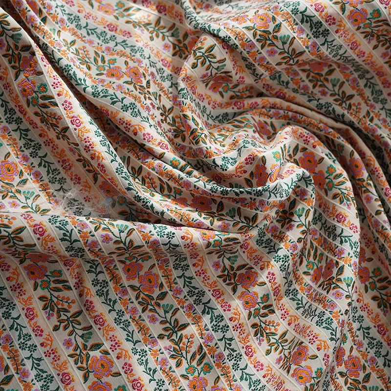 Yarn-Dyed-Embossed-Floral-Jacquard-Fabric-Retro-Elegant-Striped-Ethnic ...