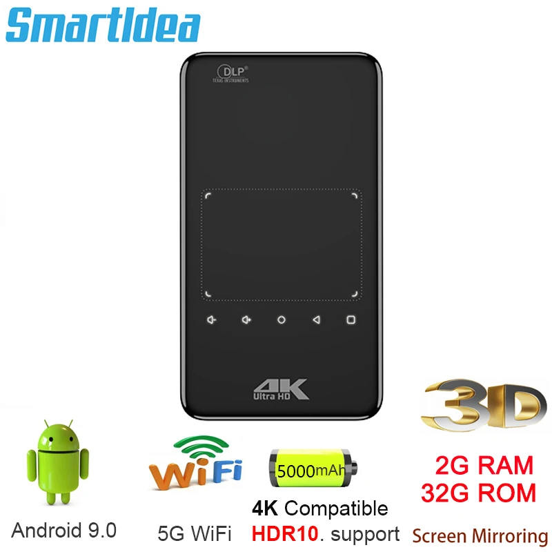 Smartldea-HD-Mini-Portable-Pico-Smart-Android-Wifi-Screenless-lAsEr-LED-DLP-Projector-4K-3D ...
