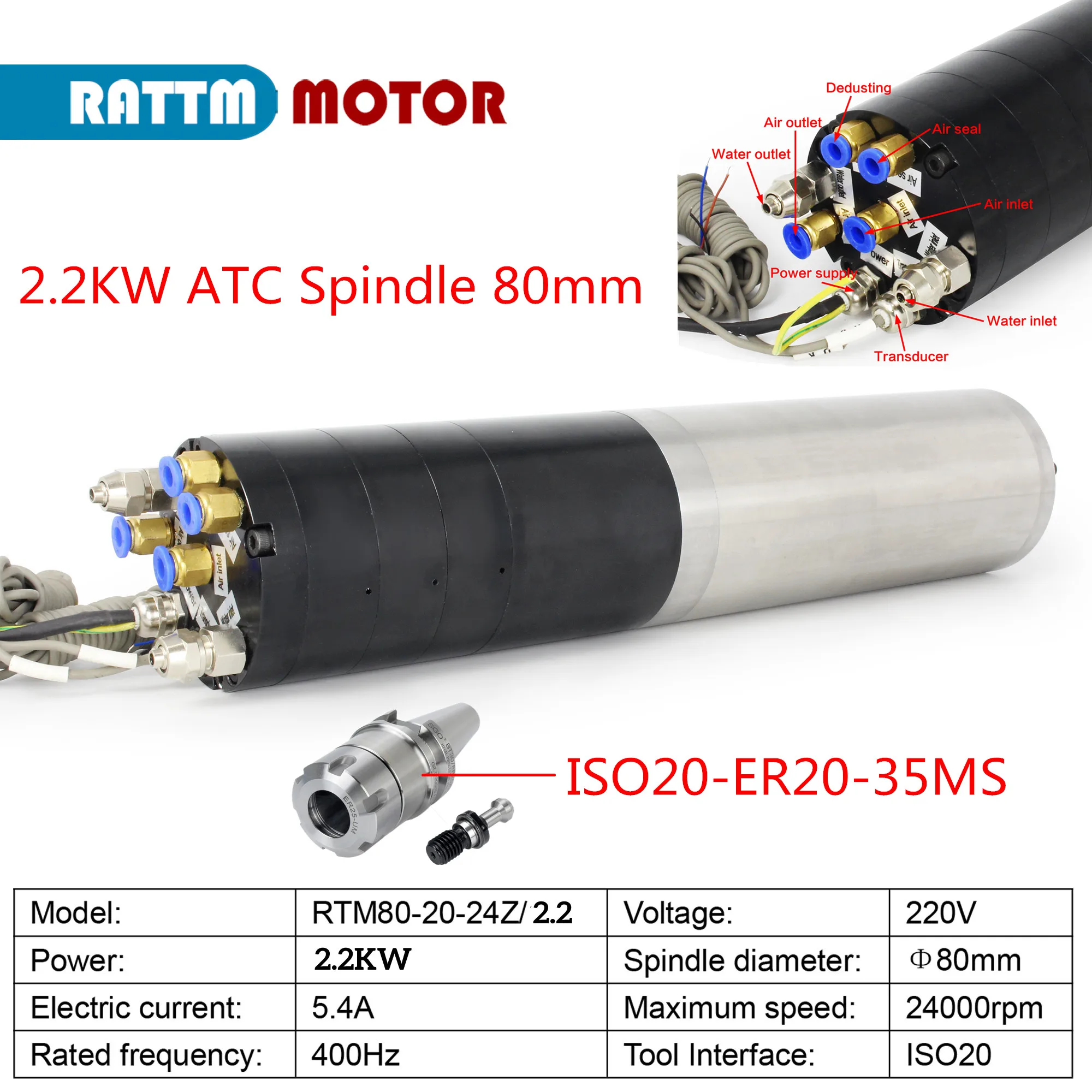 EU-Free-Tax-CNC-2-2W-220V-ATC-Spindle-Motor-ISO20-80mm-Permanent-POWER ...