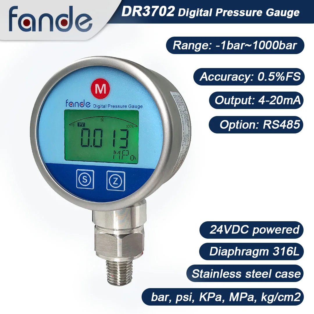 FANDE 4-20mA Digital Pressure Gauge Accuracy 0.5%FS Power Supply 24VDC ...