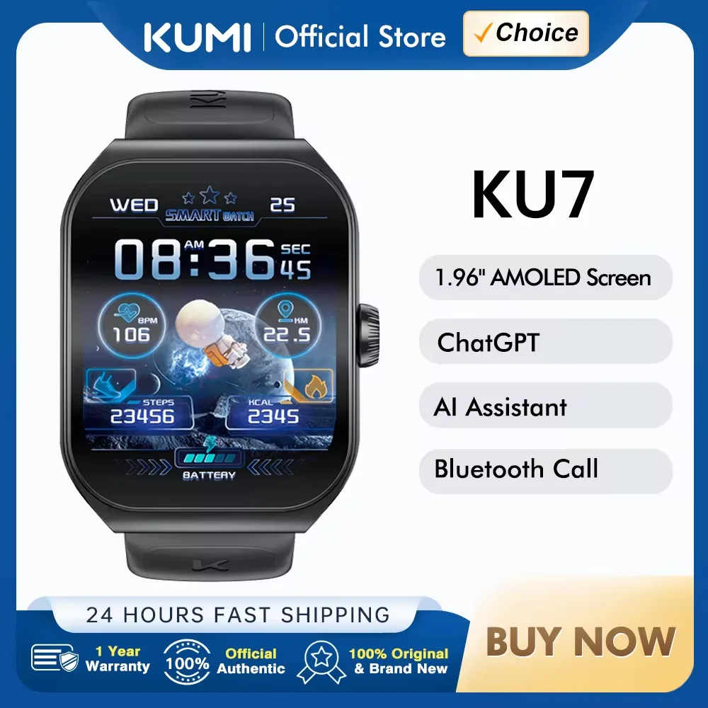 KUMI-KU7-Smartwatches-1-96-Amoled-100-Sport-Modes-NFC-IP68-Waterproof ...