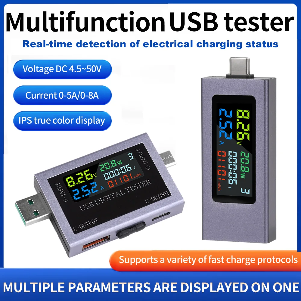 USB Type-C Tester Multi-function Digital Display Voltage Ammeter ...