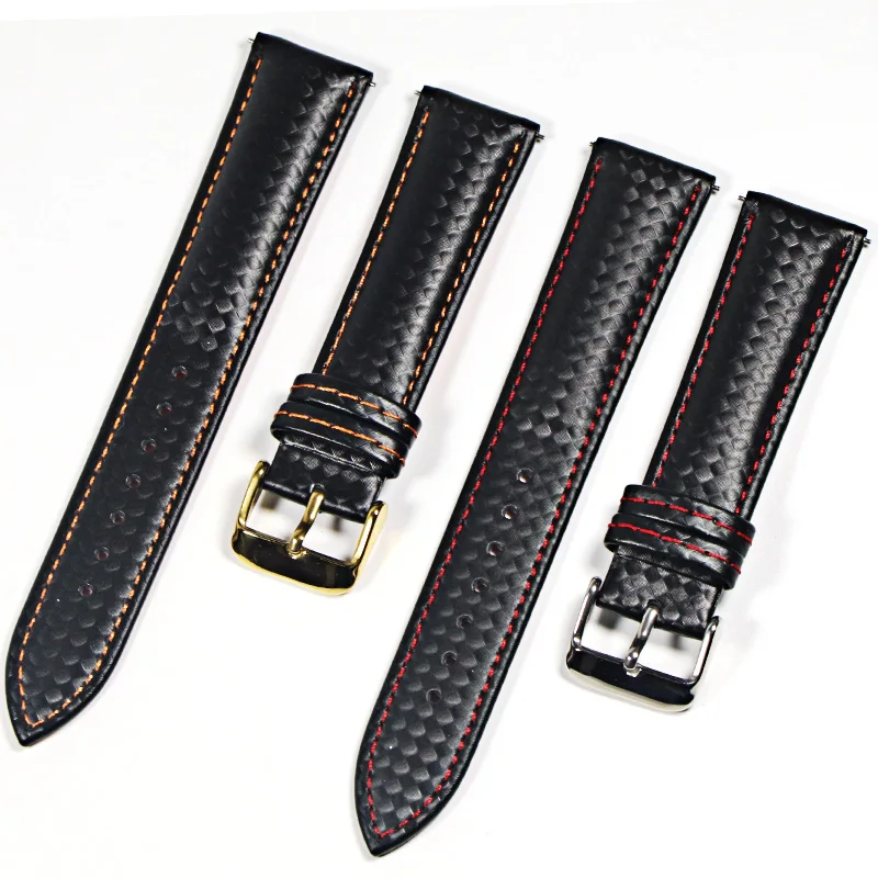 Genuine leather bracelet Carbonfiber grain Watchband 18mm 20mm Red ...