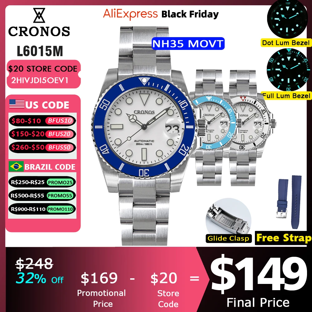 Cronos-Sub-Diver-Men-Watch-White-Dial-With-Date-NH35-Ceramic-Bezel-200 ...