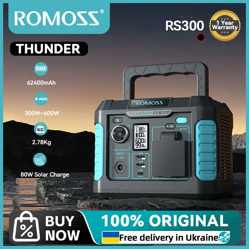 ROMOSS-300W-600W-Rechargeable-Power-Station-220V-62400mAh-Power-Bank-80W-Solar-Charge-External ...