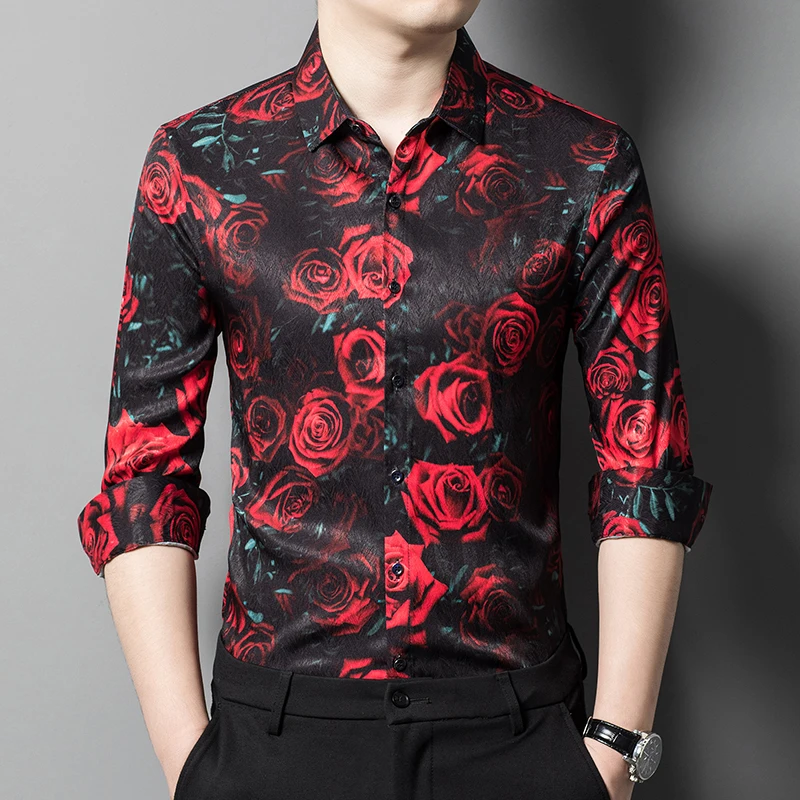 Red-Rose-Printed-Mens-Social-Shirts-Boss-Wedding-Party-Wear-Stylish ...