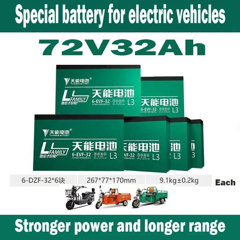Powerful Tianneng Brand 36V, 48V, 60V, 72V,32Ah True Capacity Lead Acid ...