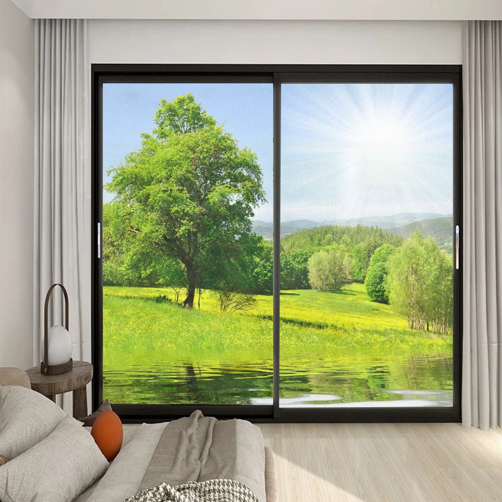 Glass-Window-Frosting-Privacy-Sticker-Green-Lawn-Pattern-Glue-free ...