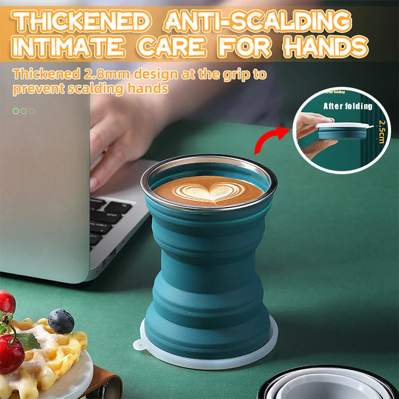 Silicone-Fold-Cup-Foldable-Mug-Portable-Outdoor-Heat-Resistant-with-Lid ...