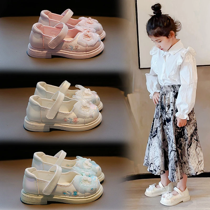 New-Girls-Princess-Leather-Shoes-Elegant-Embroidery-Children-Hanfu ...