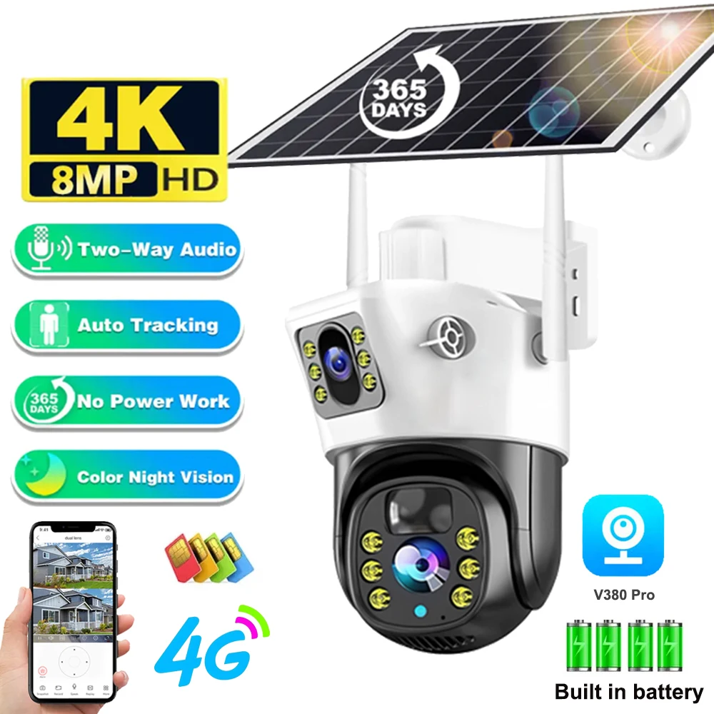 4MP/8MP 4G Camera With Solar Panel V380 Pro Outdoor Surveillance IP ...